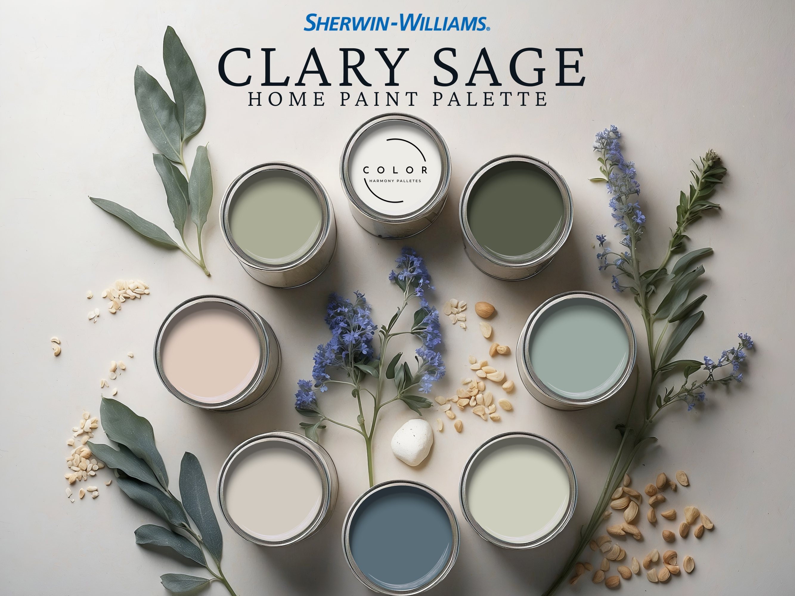 Clary Sage Home Paint Palette, Sherwin Williams 2024 Inspired, Whole ...