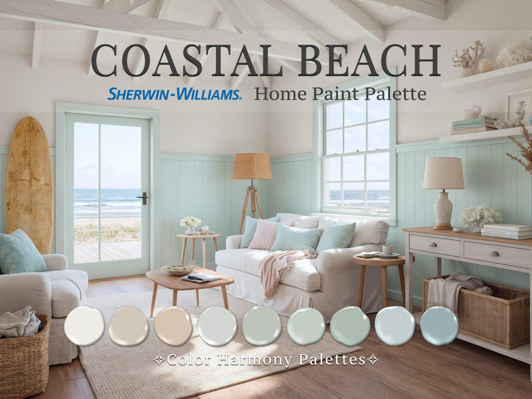 Coastal Beach Home Paint Palette Sherwin Williams Whole House Color ...