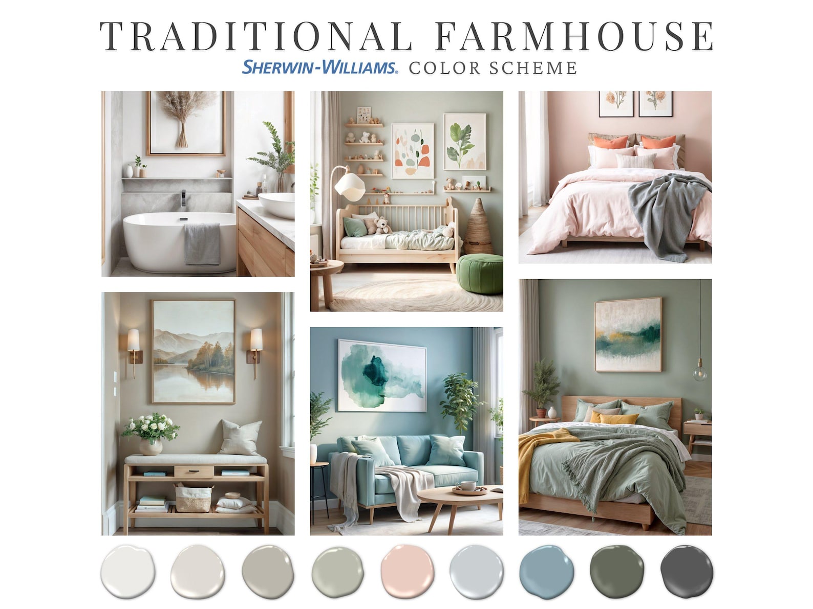 Traditional Farmhouse Home Paint Palette Sherwin Williams Whole House ...