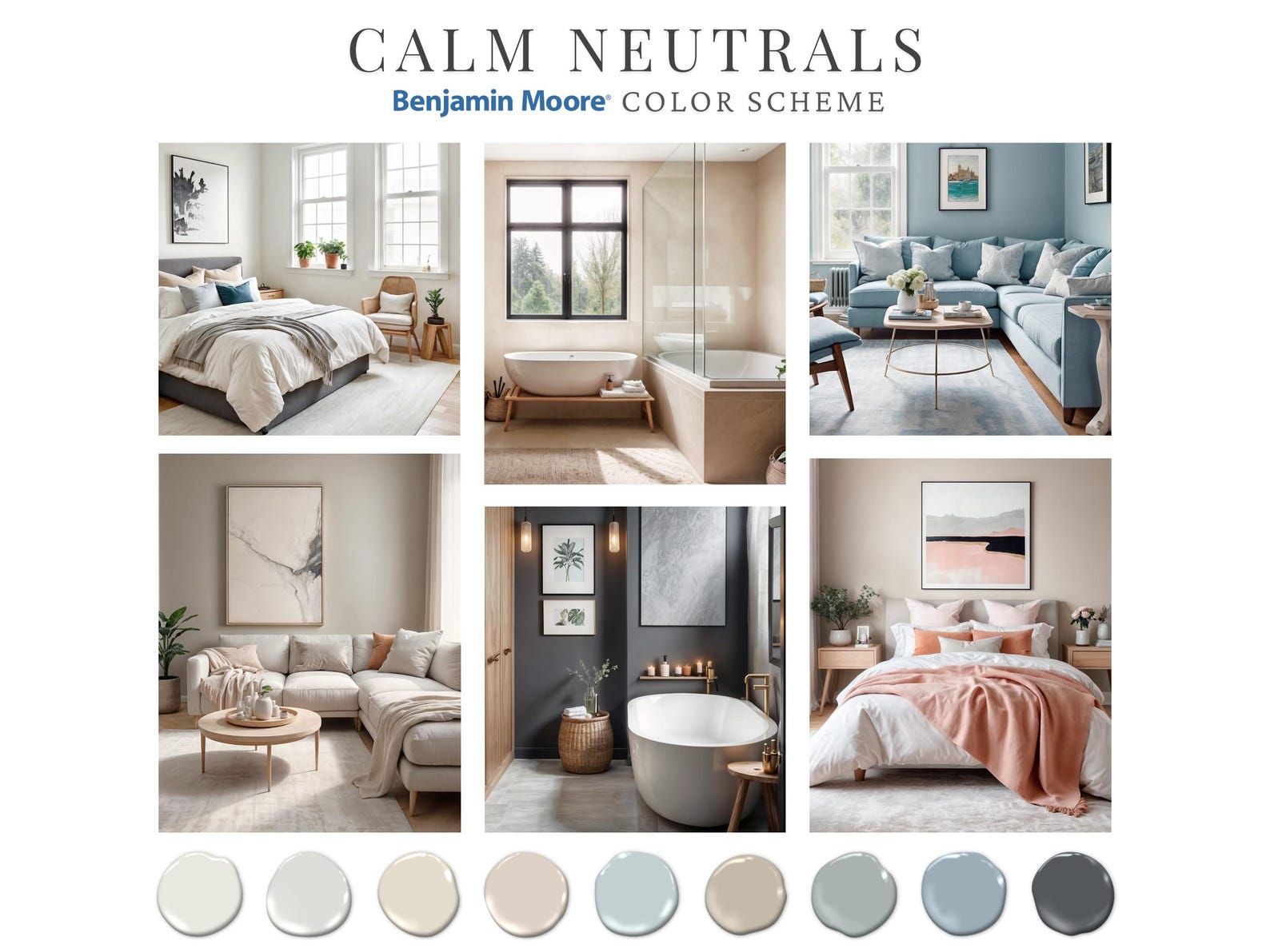 Calm Neutrals Benjamin Moore Home Paint Palette Whole House Wall Color ...