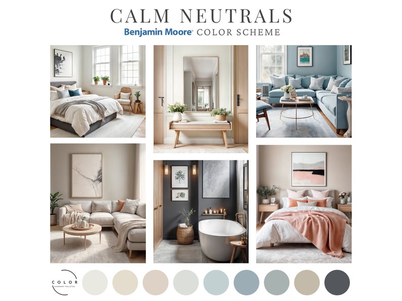 Calm Neutrals Benjamin Moore Home Paint Palette Whole House Wall Decor ...