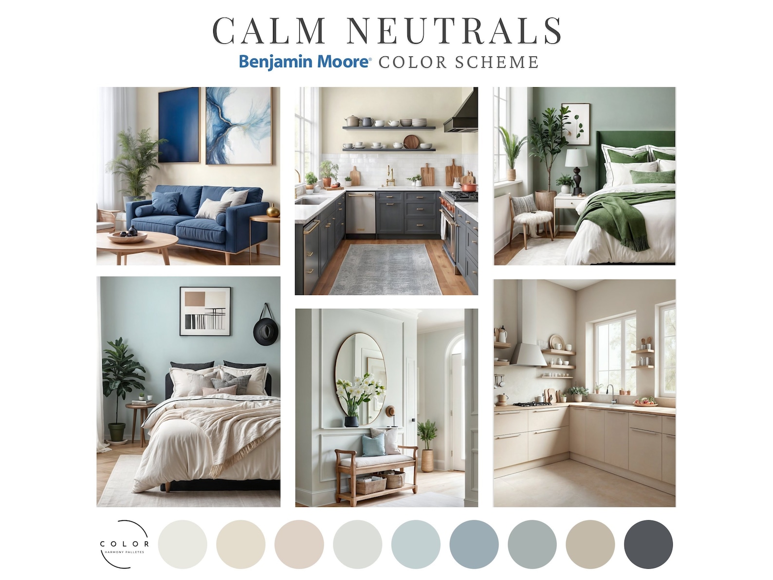 Calm Neutrals Benjamin Moore Home Paint Palette Whole House Wall Decor ...