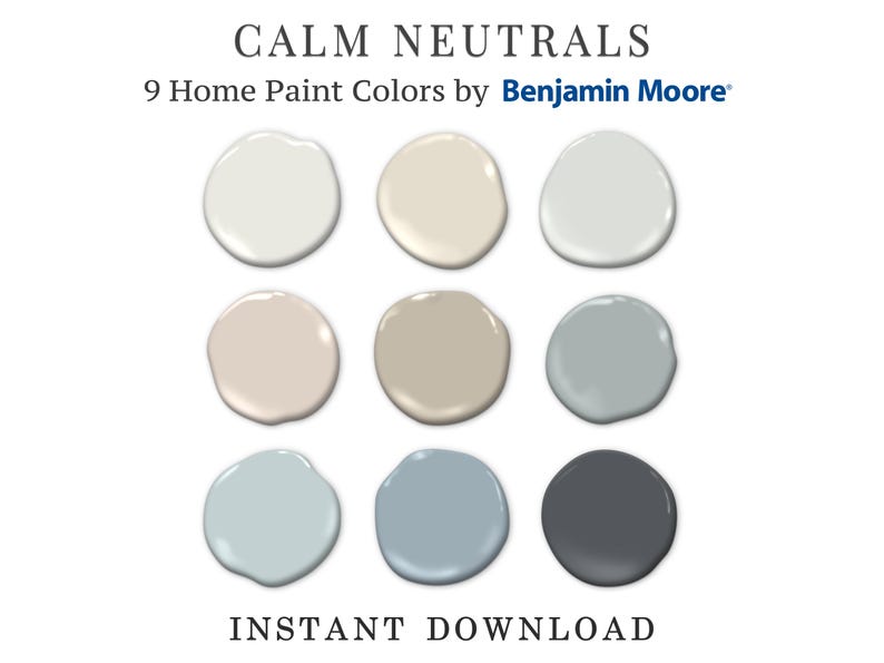 Calm Neutrals Benjamin Moore Home Paint Palette Whole House Wall Color ...