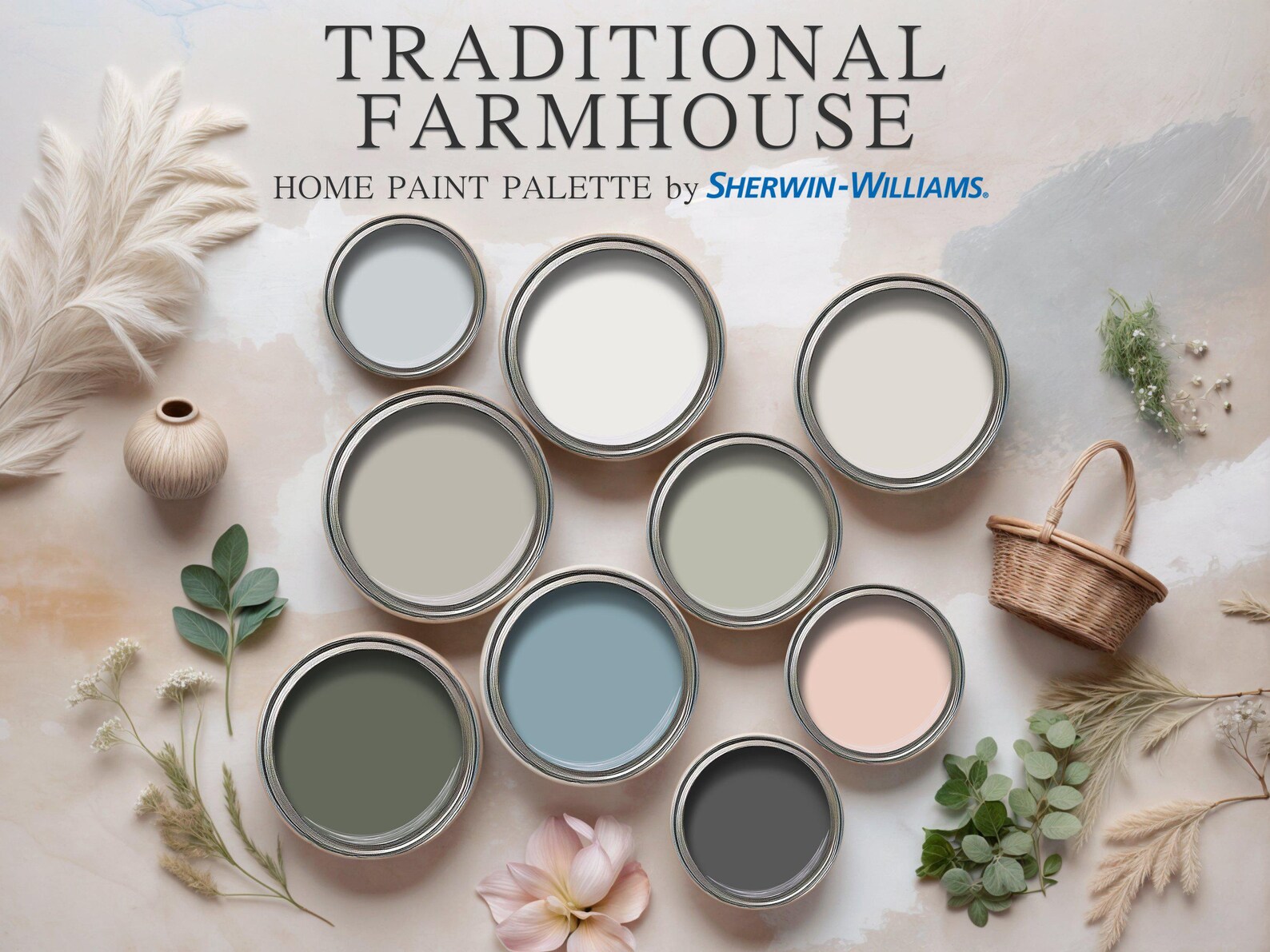 Traditional Farmhouse Home Paint Palette Sherwin Williams Whole House ...