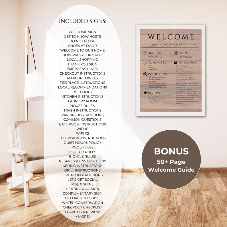 Printable Airbnb Welcome Sign Bundle | Editable Short Term Rental Cabin ...