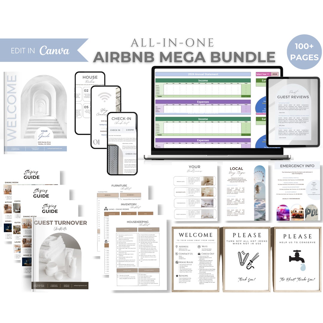 Airbnb Mega Bundle | Editable Airbnb Template | Welcome Book | Cleaning Checklist | Airbnb Signs ...