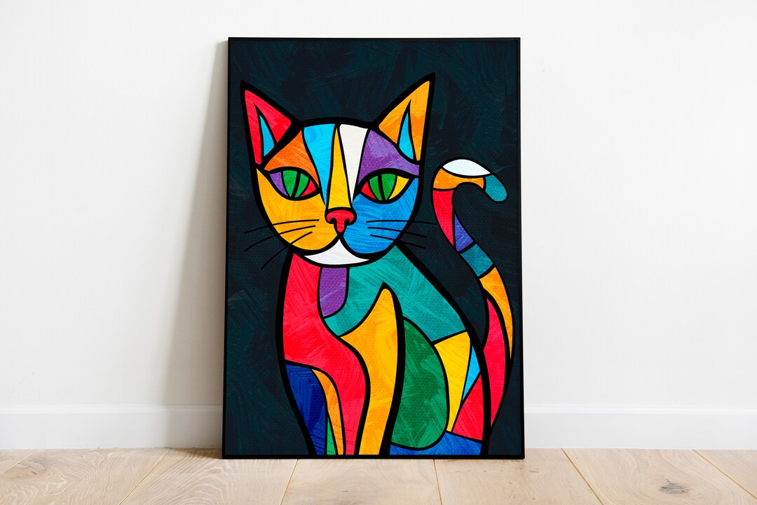 Abstract Colorful Cat, Picasso Style, Cats Printable Art, Home Decor ...