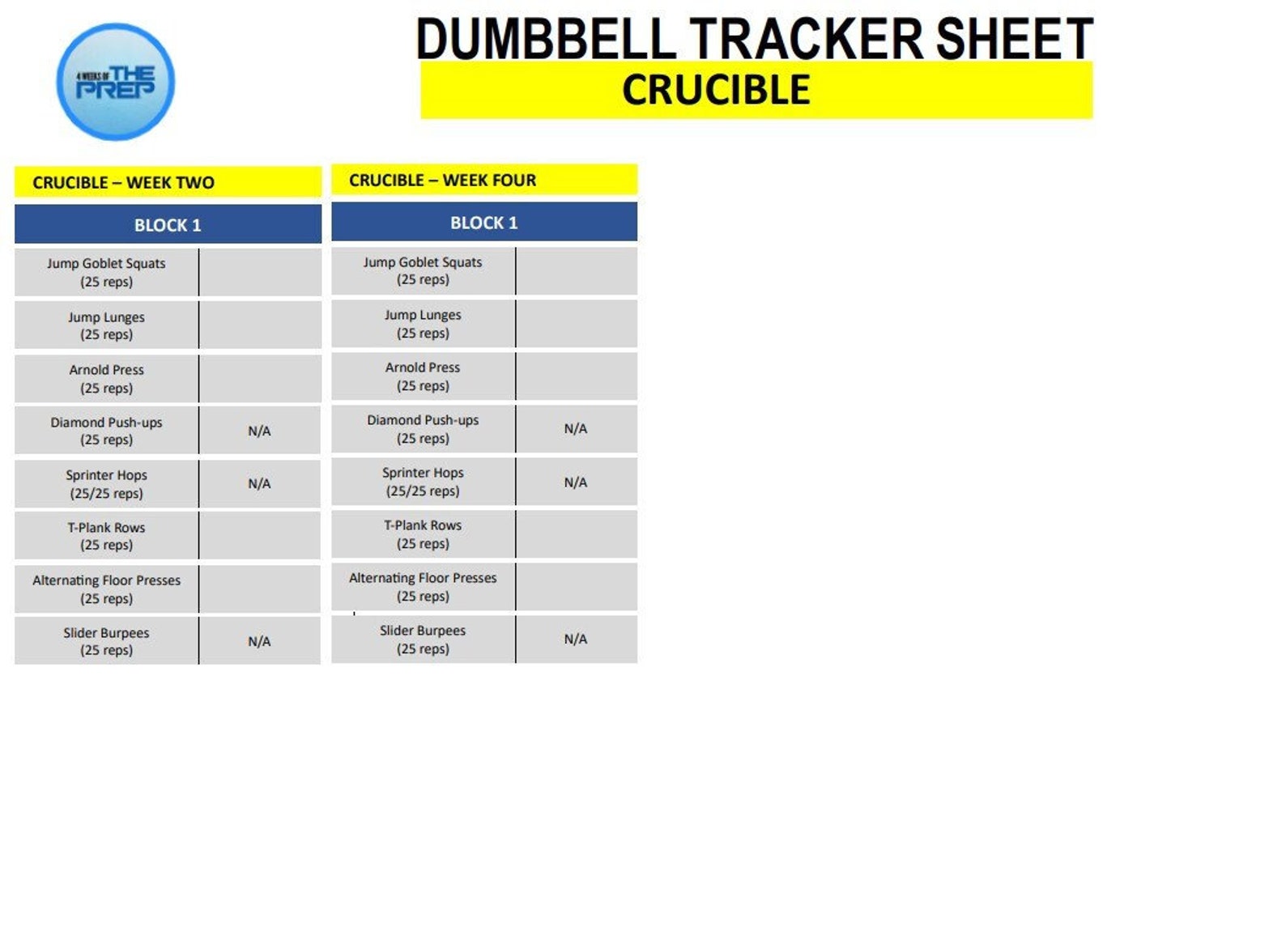 4 Weeks of the Prep Dumbbell Tracker Sheets | Beachbody Workouts ...