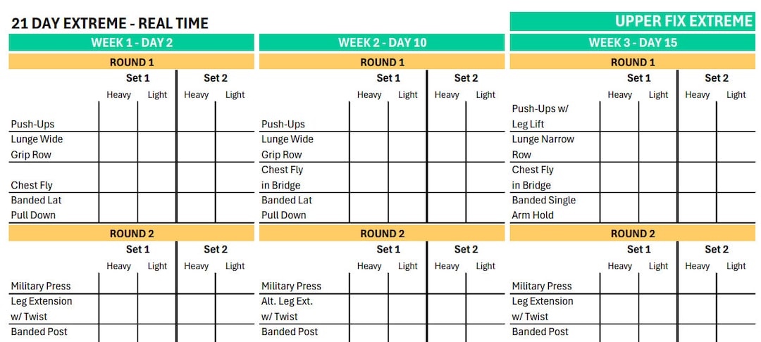 21 Day Fix Extreme - Real Time Tracker Sheets | Beachbody Workouts ...