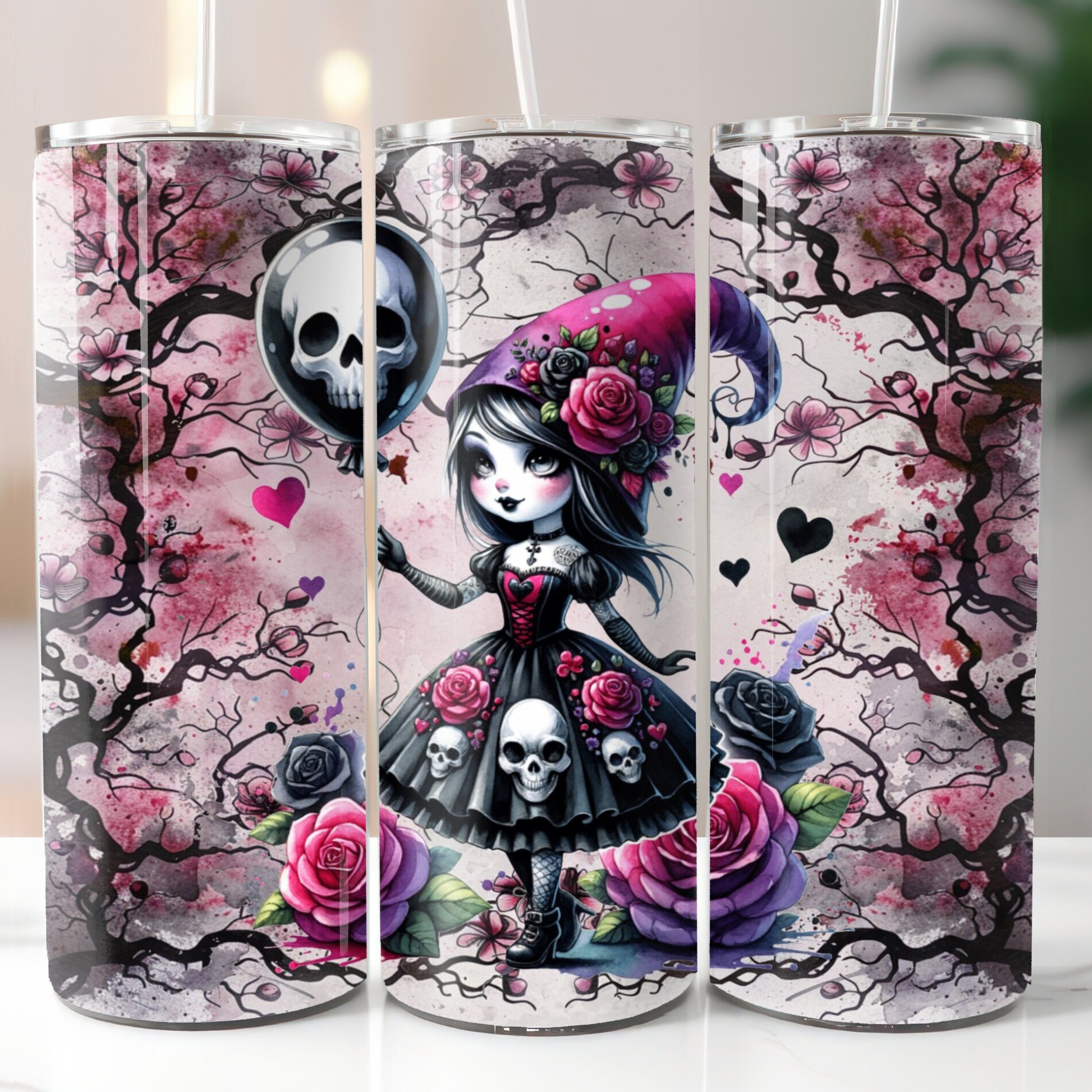 Gothic Girl Tumbler Wrap, Gothic Tumbler PNG, Halloween Tumbler Design ...