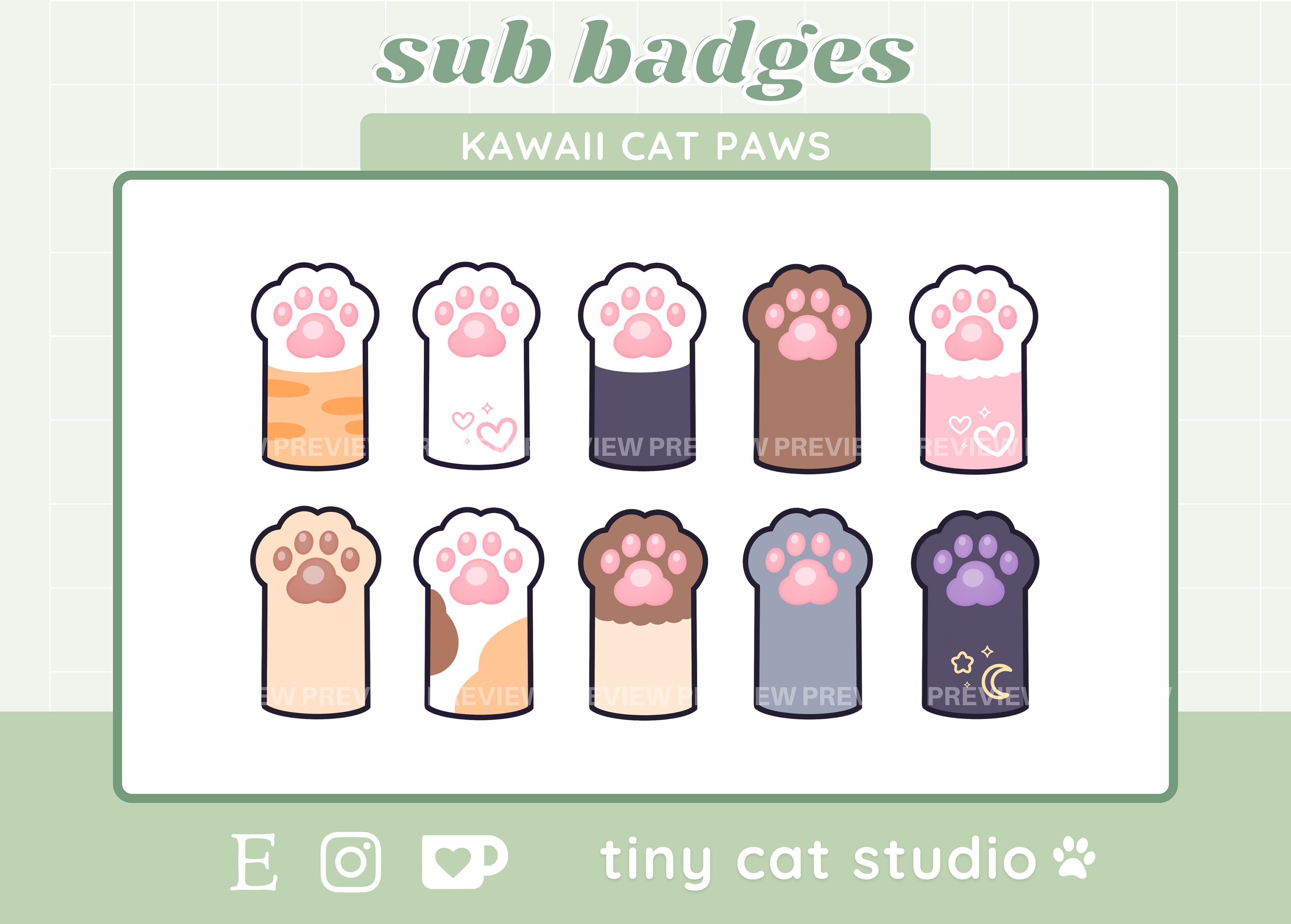 Kawaii Cat Paw Sub Badges for Twitch and Discord | 10 Tiers | Cute Cats ...