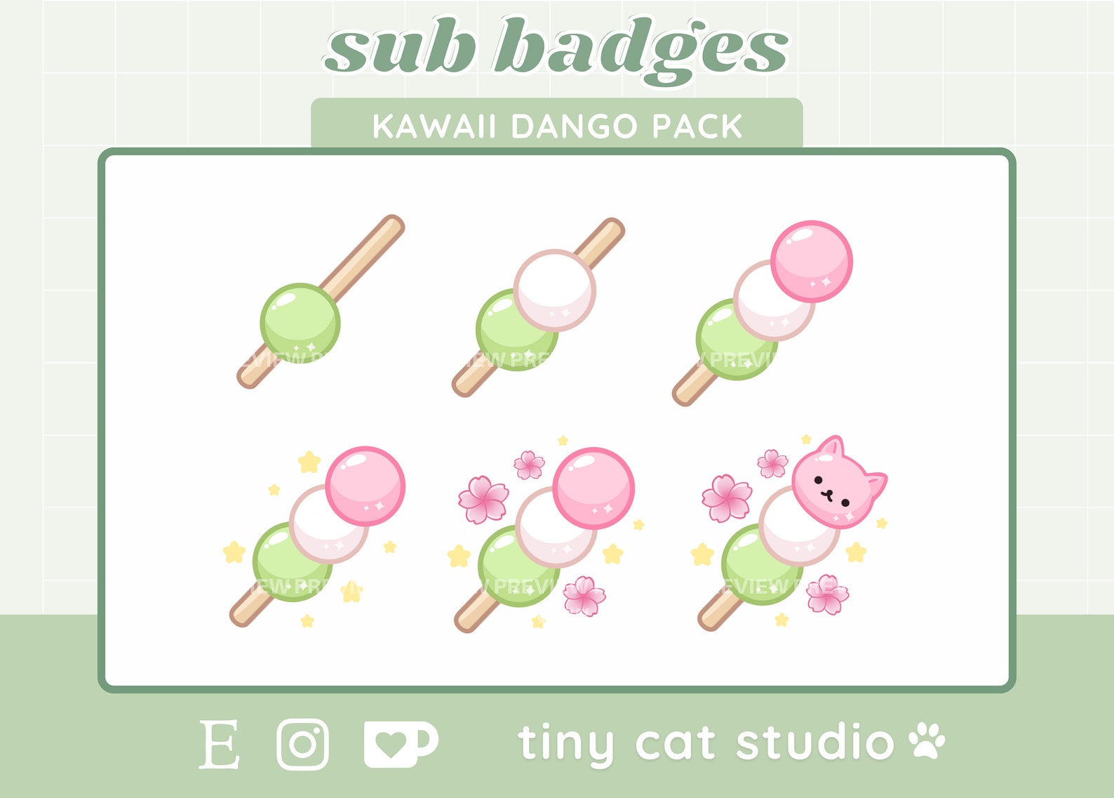 Dango Sub Badges for Twitch | 6 Tiers | Kawaii, Cute, Sakura, Food ...