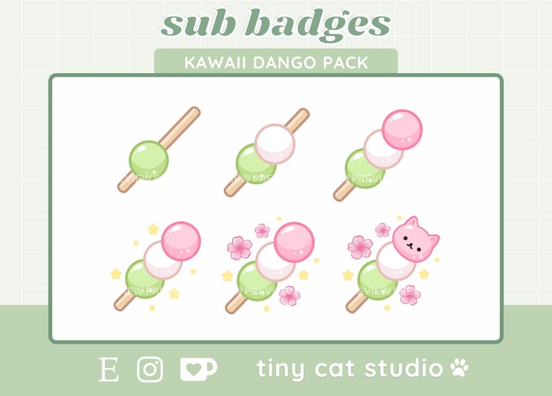 Dango Sub Badges for Twitch | 6 Tiers | Kawaii, Cute, Sakura, Food ...
