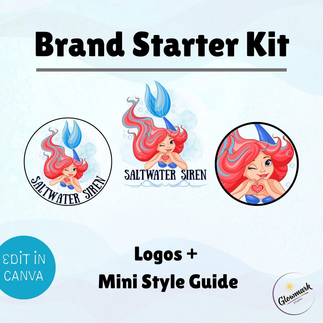Little Mermaid Style Logo Design, DIY Premade Editable Canva Template ...