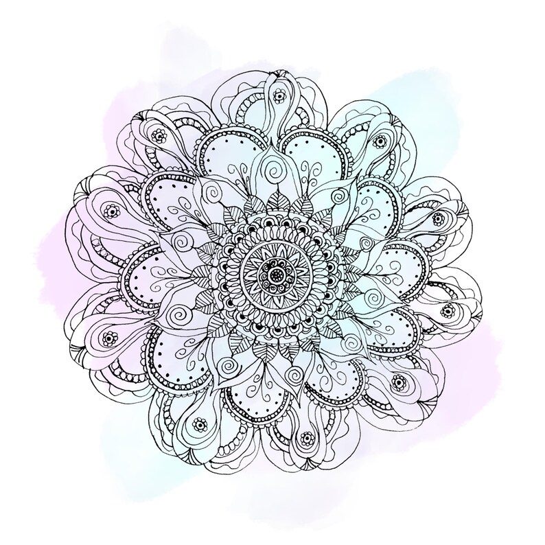 Hand-drawn Mandala Clipart Bundle 3 PNG Mandalas, Line Art + Watercolor ...