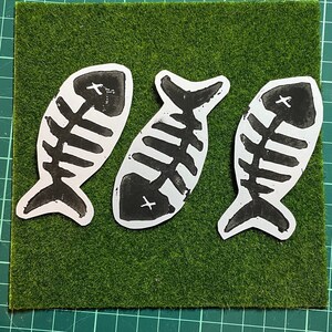 Linocut Fish Skeleton Sticker - Etsy