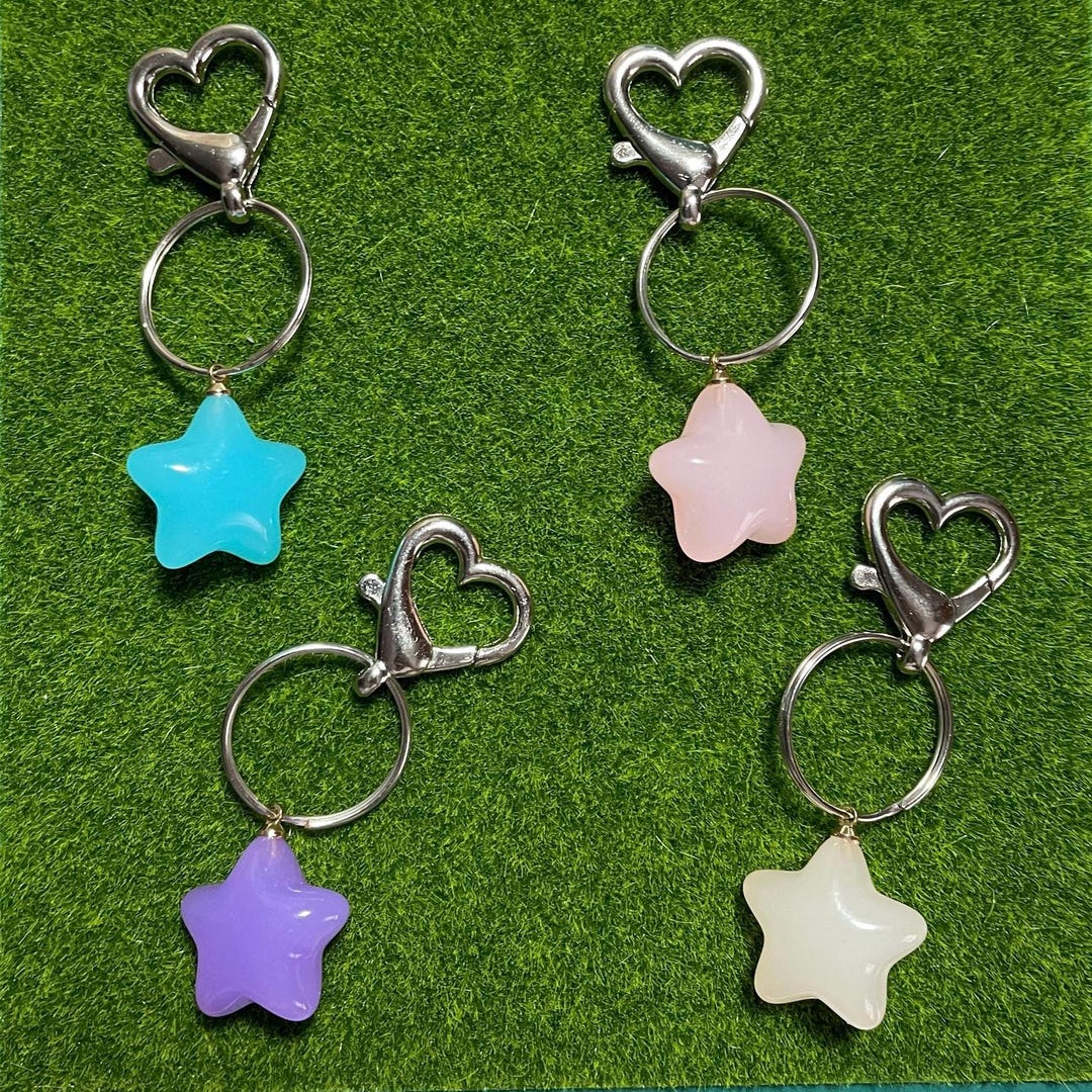 Cute Pastel Acrylic Stars Keychains With Heart-shaped Carabiner - Etsy