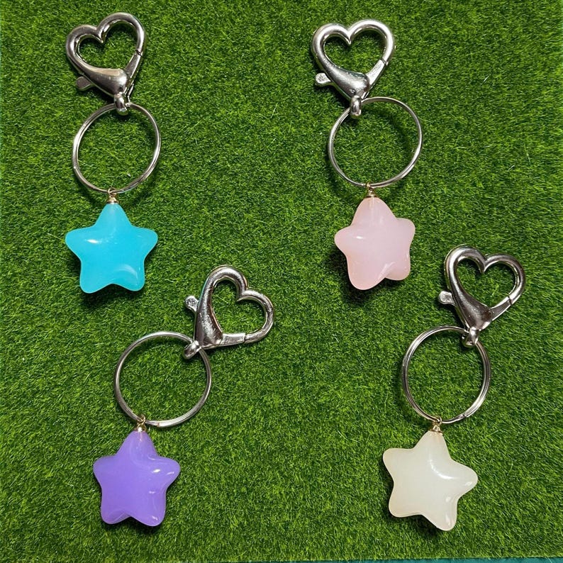 Cute Pastel Acrylic Stars Keychains With Heart-shaped Carabiner - Etsy