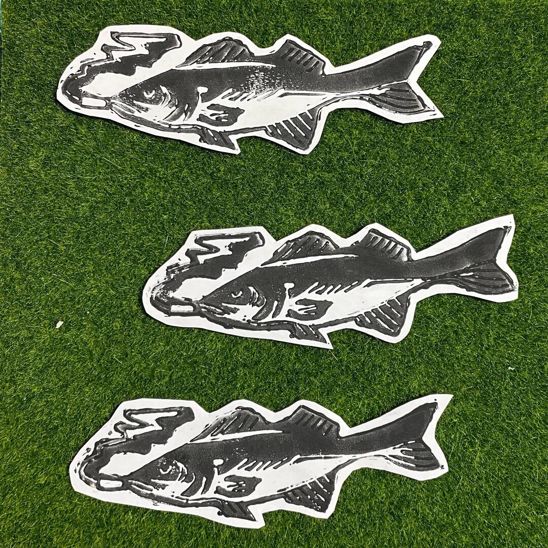 Linocut Fish Sticker | Funny Silly Smoking Fish Linocut Sticker - Etsy