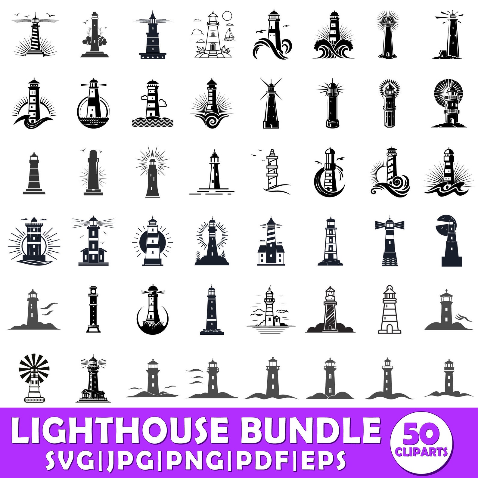 High Lighthouse Svg Bundles, Lighthouse PNG, Lighthouse Clipart ...