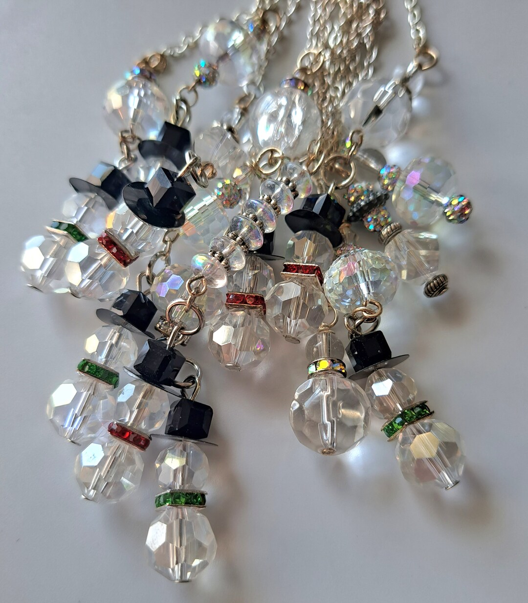Beaded Icicle Christmas Ornaments, Icicles, Handmade Snowman and Silver ...