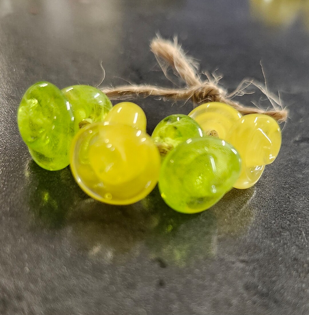 Lemon Lime Lampwork Glass Buttons, Handmade Buttons, Set of 4, Glass ...