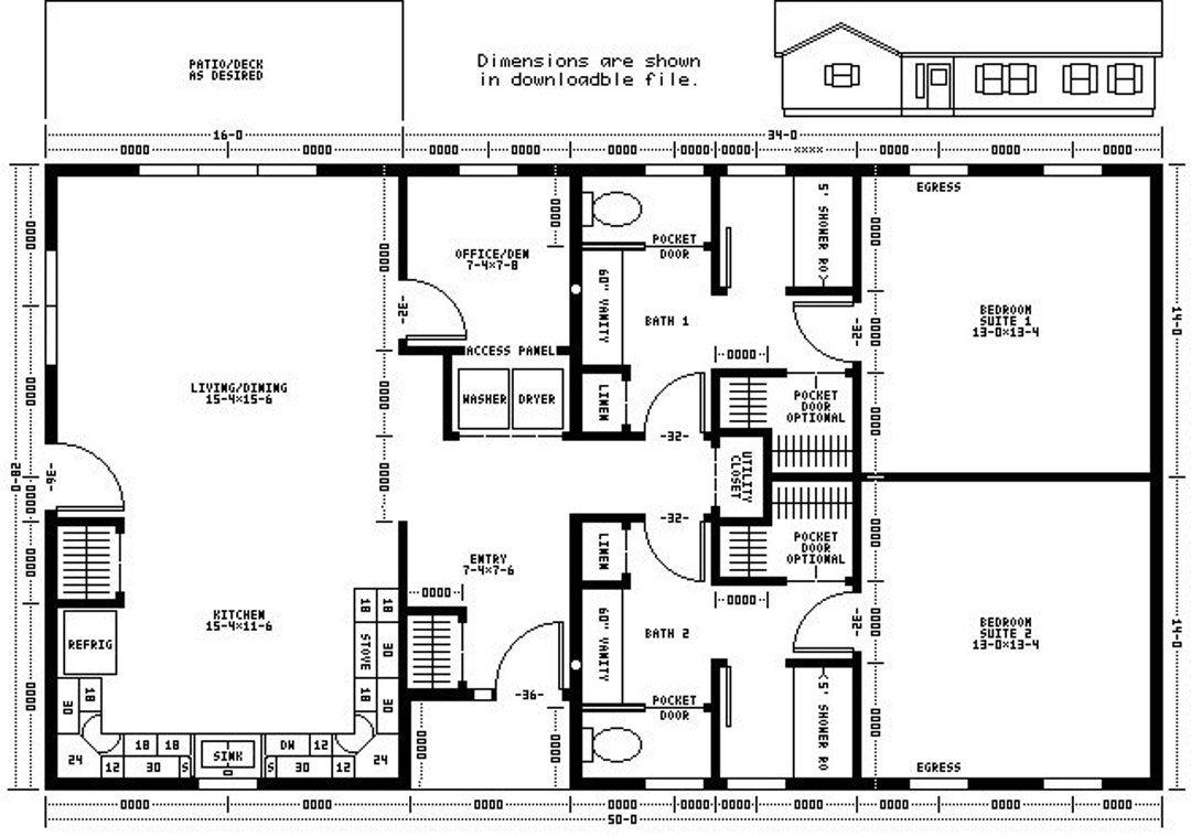 28x50 Floor Plan for a Ranch Style House With an Open Concept Layout ...