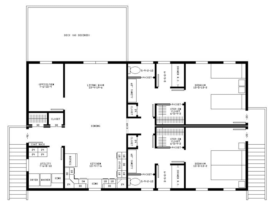 28x48 Ranch Style 1 Story Beach House Floor Plan Idea With 2 Suite 2 ...