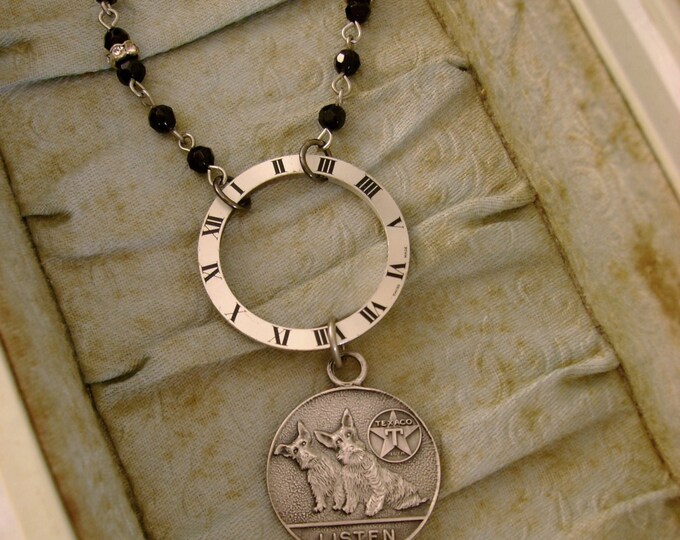 Listen - 1930s Texaco Scottish Terrier Dogs Charm Watch Dial Recycled ...