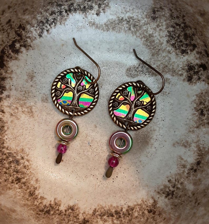 Vintage Restored Recycled Tin Tree of Life Charms Earrings - Etsy