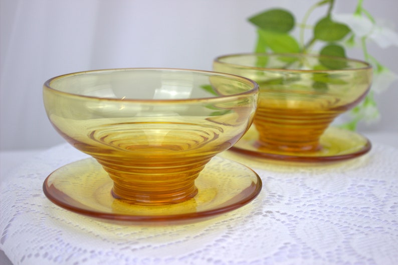 4 X 1930's Art Deco Stuart Crystal Amber Stratford Rings Dessert Bowls ...