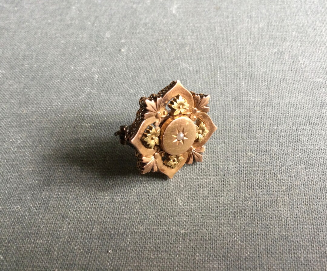 Antique French Art Nouveau Gold Plated FIX Brooch With A Micro Pearl 3/ ...
