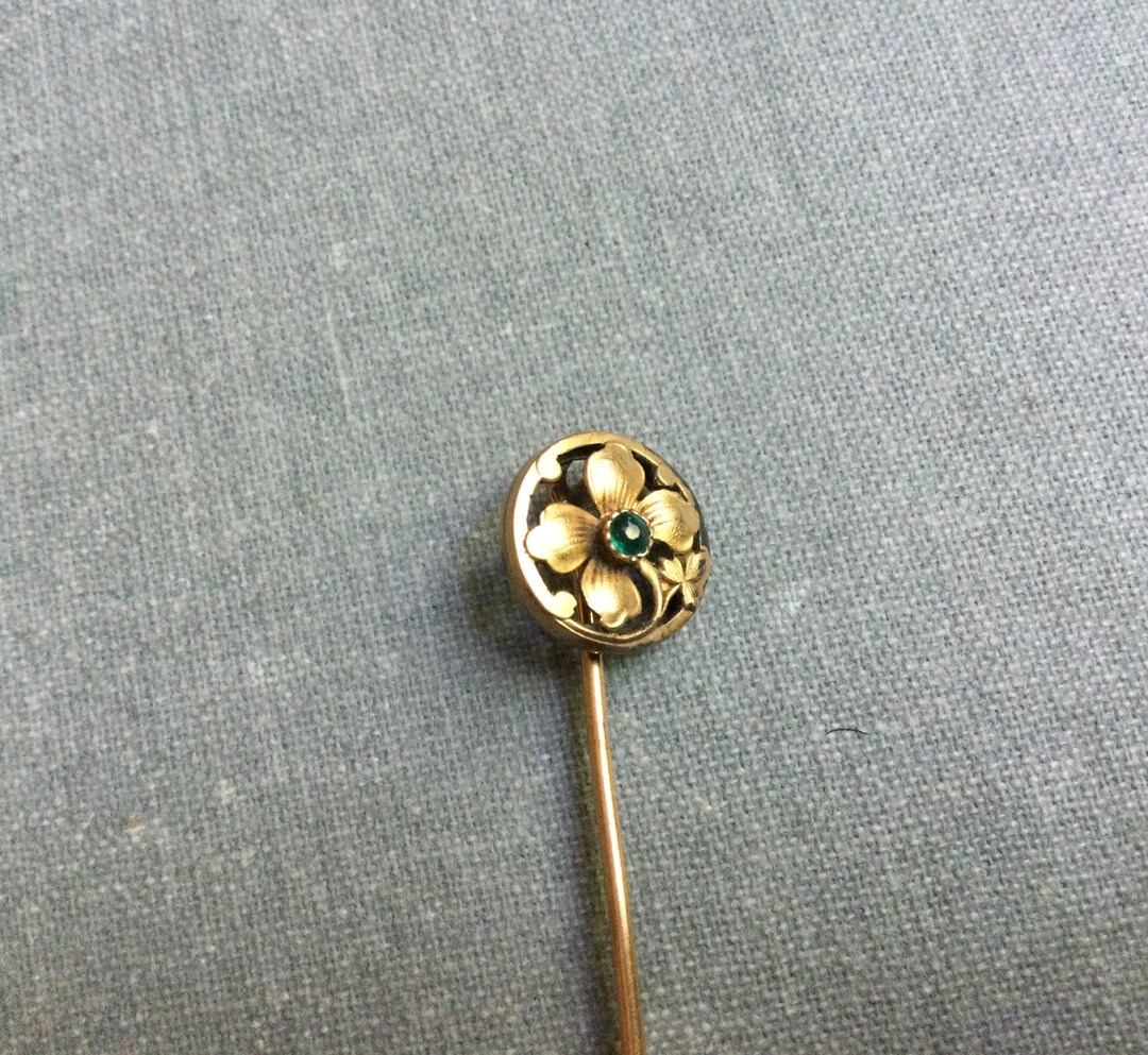 FIX Art Nuoveau Antique French Gold Filled Stick/tie Pin With Green ...
