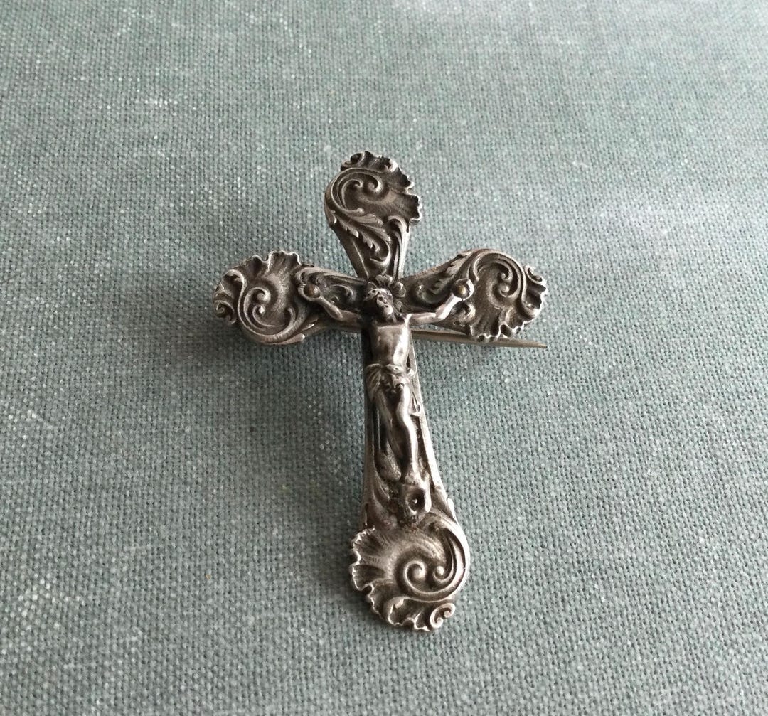Antique Rare Large French Silver Art Nouveau Crucifix Brooch Collection ...