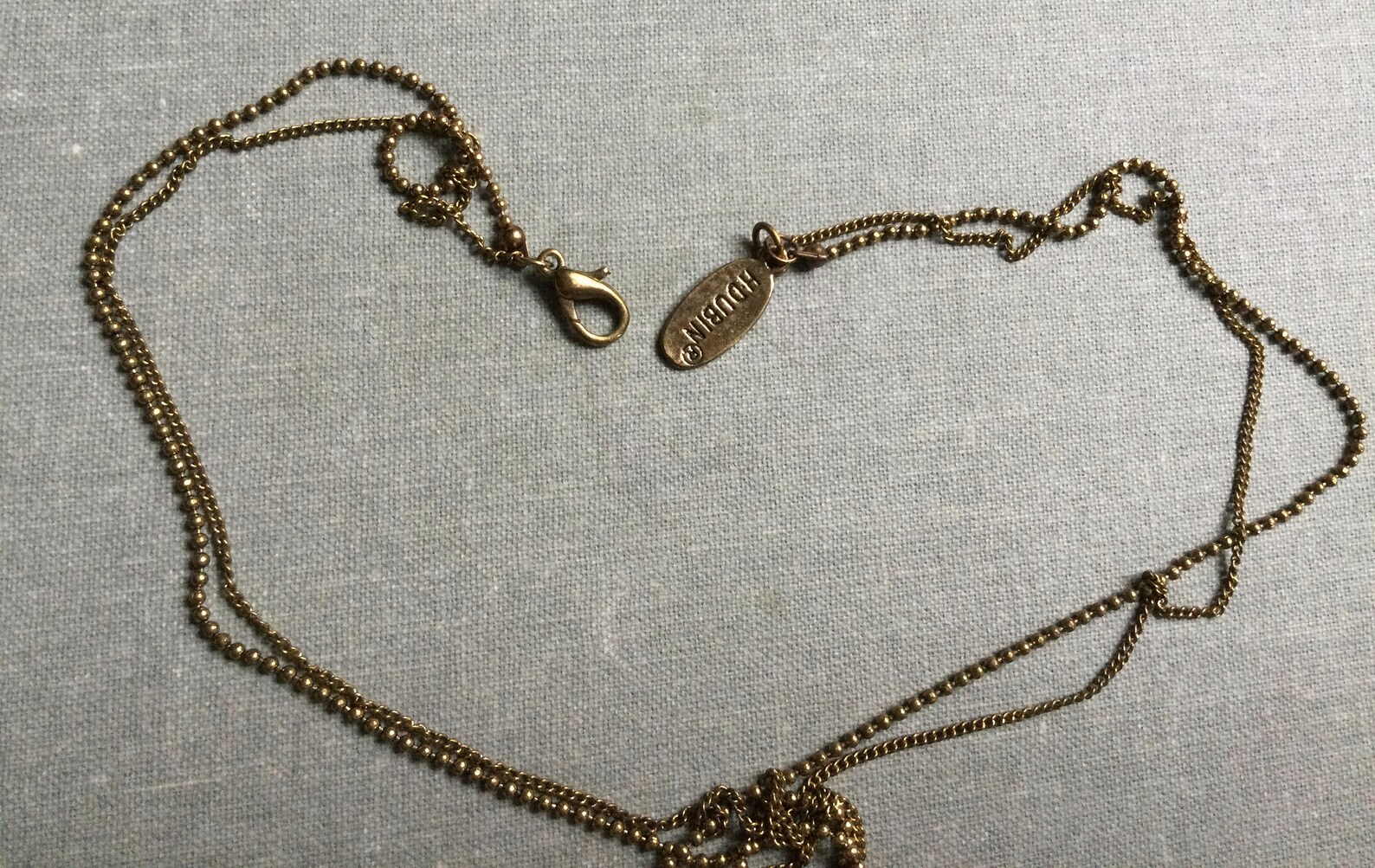 H DUBIN Vintage Long Brass Double Different Chains Necklace Feather and ...