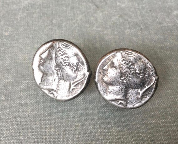 ALVA STUDIOS Vintage 1960s Greek Head Coins Earring C… - Gem