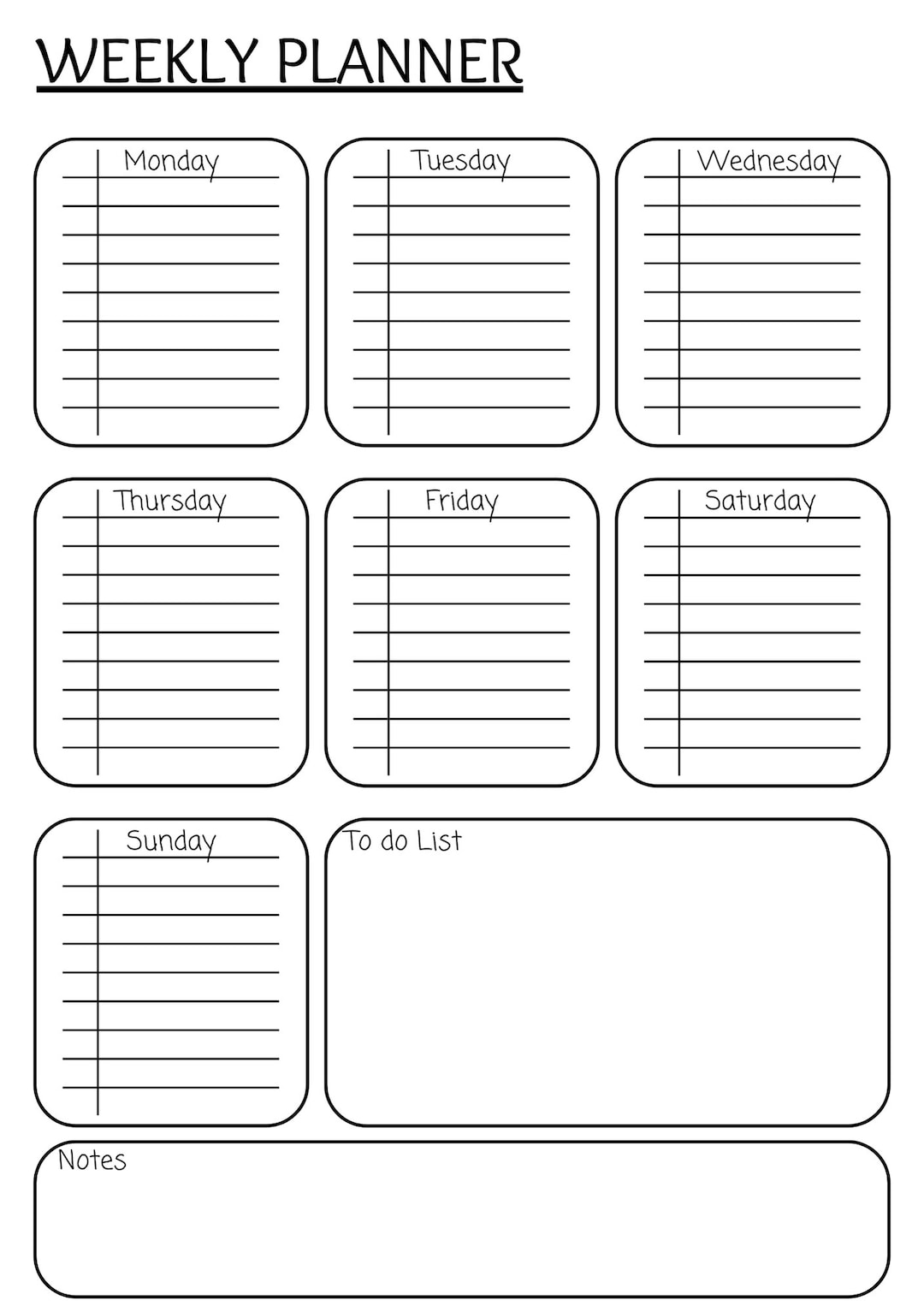 Simple Weekly Printable Digital Planner - Etsy