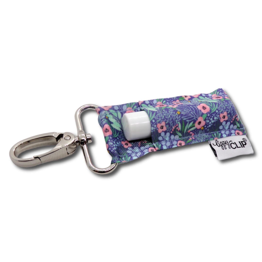 Blue Floral Lippyclip® Lip Balm Holder for Chapstick, Clip-on Keychain ...