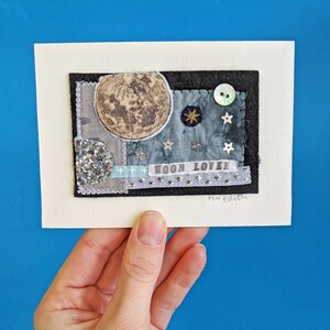 Moon Lover Mini Textile Collage Artwork | Etsy