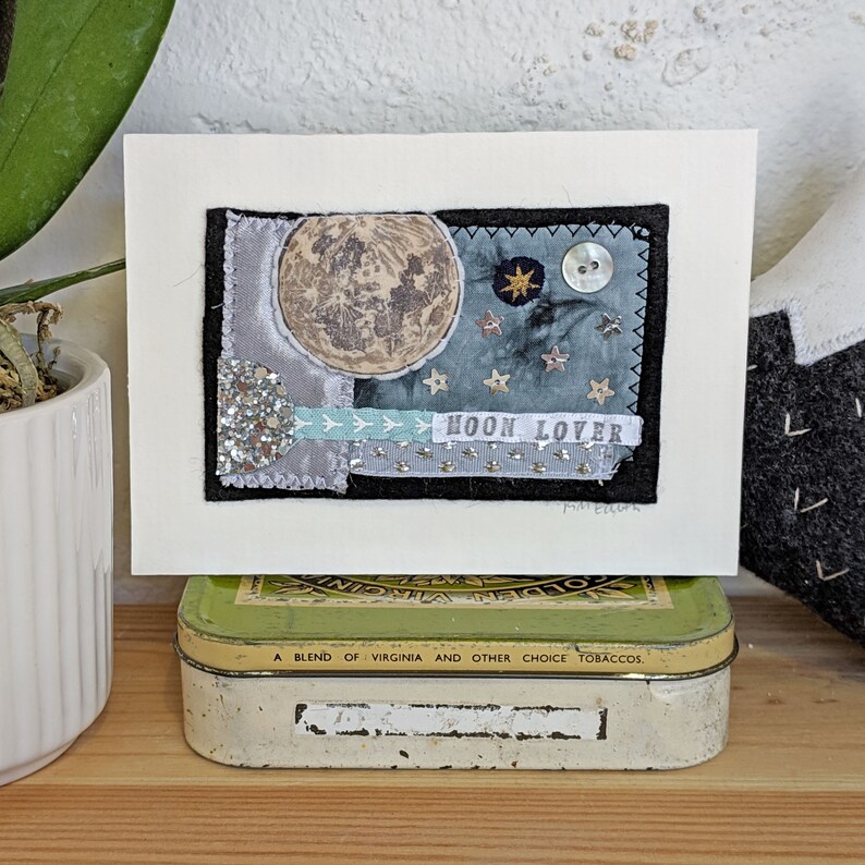 Moon Lover Mini Textile Collage Artwork | Etsy