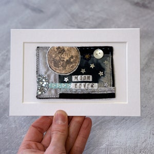 Moon Lover Mini Textile Collage Artwork - Etsy