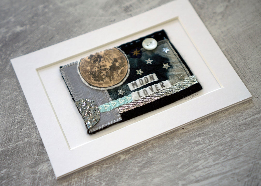Moon Lover Mini Textile Collage Artwork - Etsy