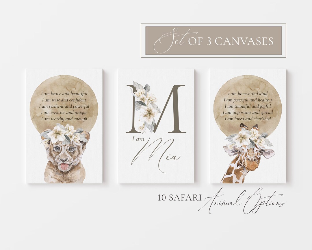 Positive Affirmation Baby Safari Animal Canvas Prints, Custom Boho ...