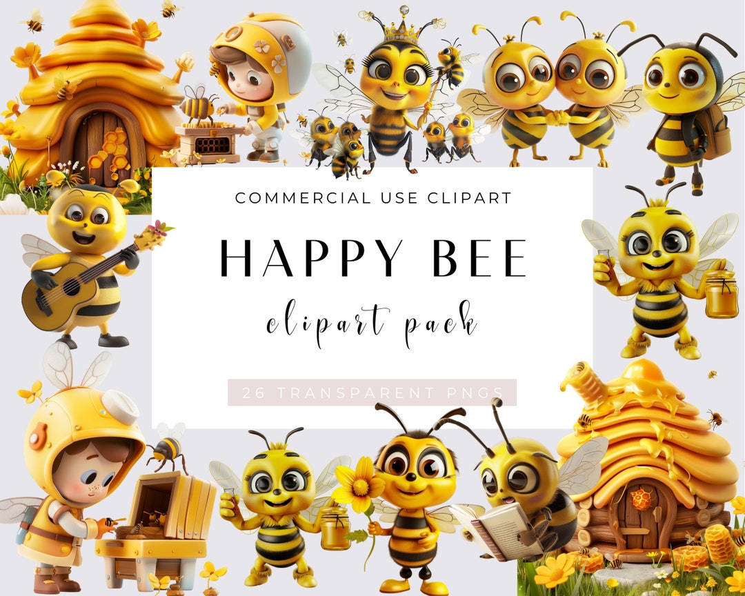Bee Clipart, Cute Honey Bee, 26 PNG Insect Clipart Floral Bee, Spring ...