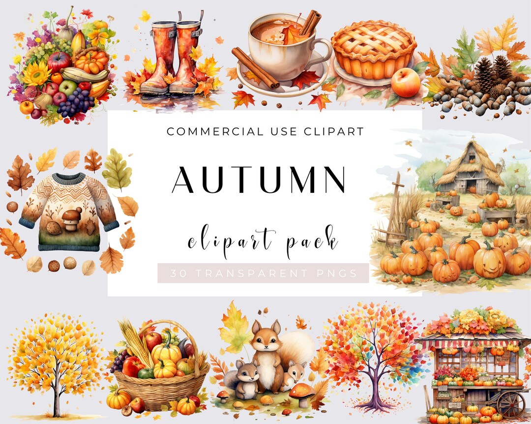 Watercolor Autumn Clipart, Autumn Clipart Download, Cozy Fall Clipart ...