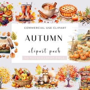 Watercolor Autumn Clipart, Autumn Clipart Download, Cozy Fall Clipart ...
