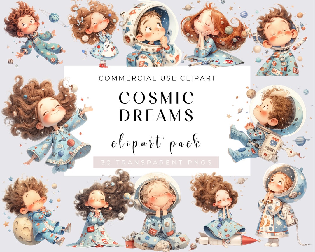 Cosmic Dream Clipart, Watercolor Cosmic Boy and Girl, Baby Girl ...