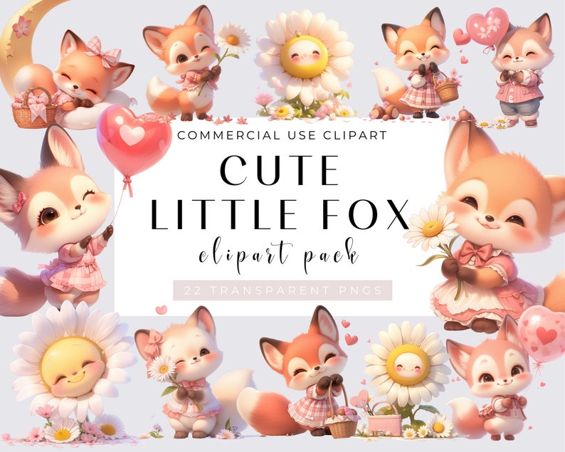 Watercolor Cute Baby Fox Clipart Bundle, Baby, 22 Transparent PNG ...