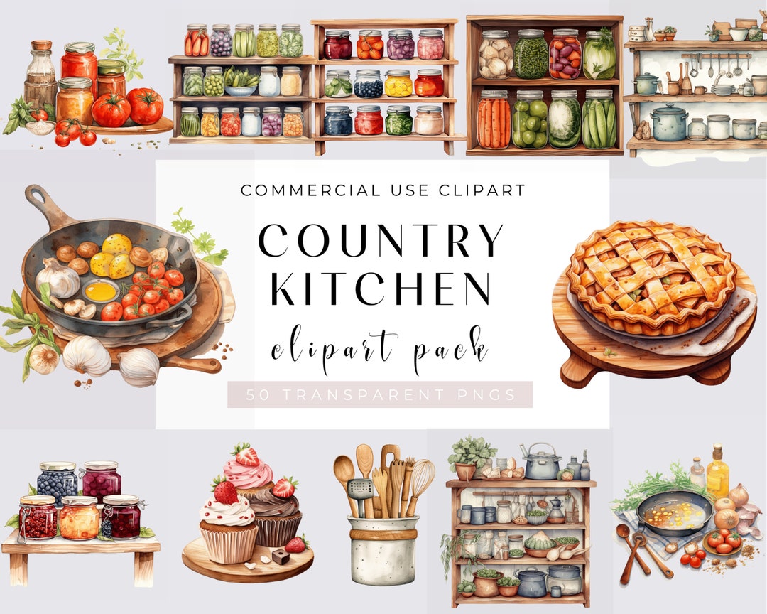 50 Watercolor Kitchen Clipart, Watercolor Rustic Cooking Clipart Bundle ...