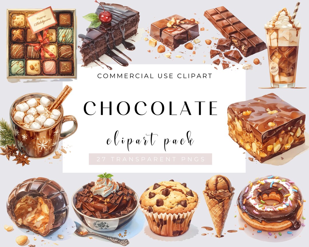 27 Watercolor Chocolate Clipart, Watercolor Rustic Chocolate Clipart ...